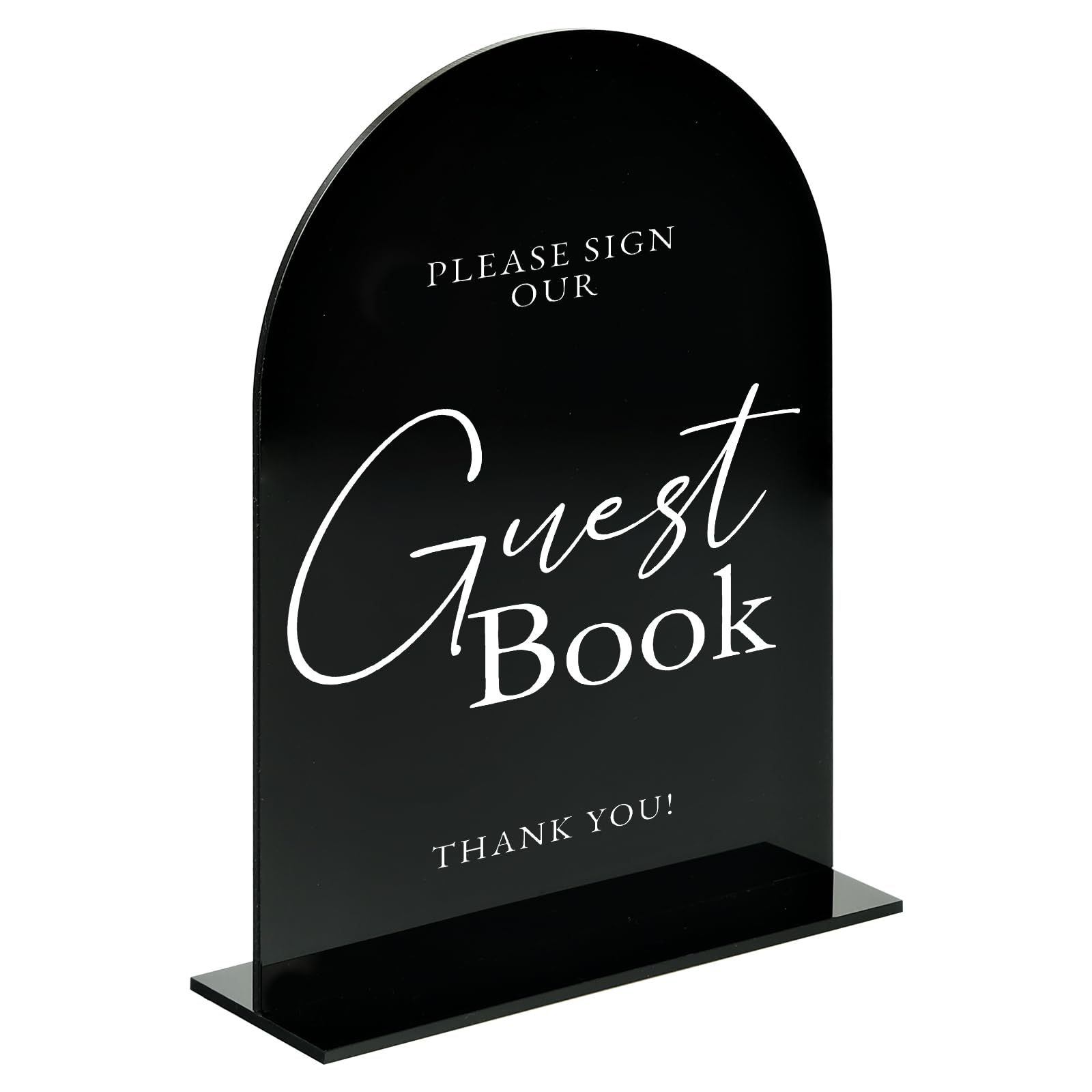 Guest Book Sign with Stand- 5"x7" Black Arched Acrylic Wedding Sign and Base,1/8" Thick | Modern Calligraphy Arch Acrylic TableTop Sign for Wedding Reception & Event Party Table