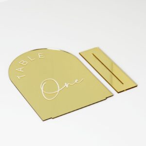 Gold Mirror Arched Wedding Table Numbers with Stands 1-10, 5x7 Inch Acrylic Arch Sign with Holder, Table Number 1-10, 5"x7")