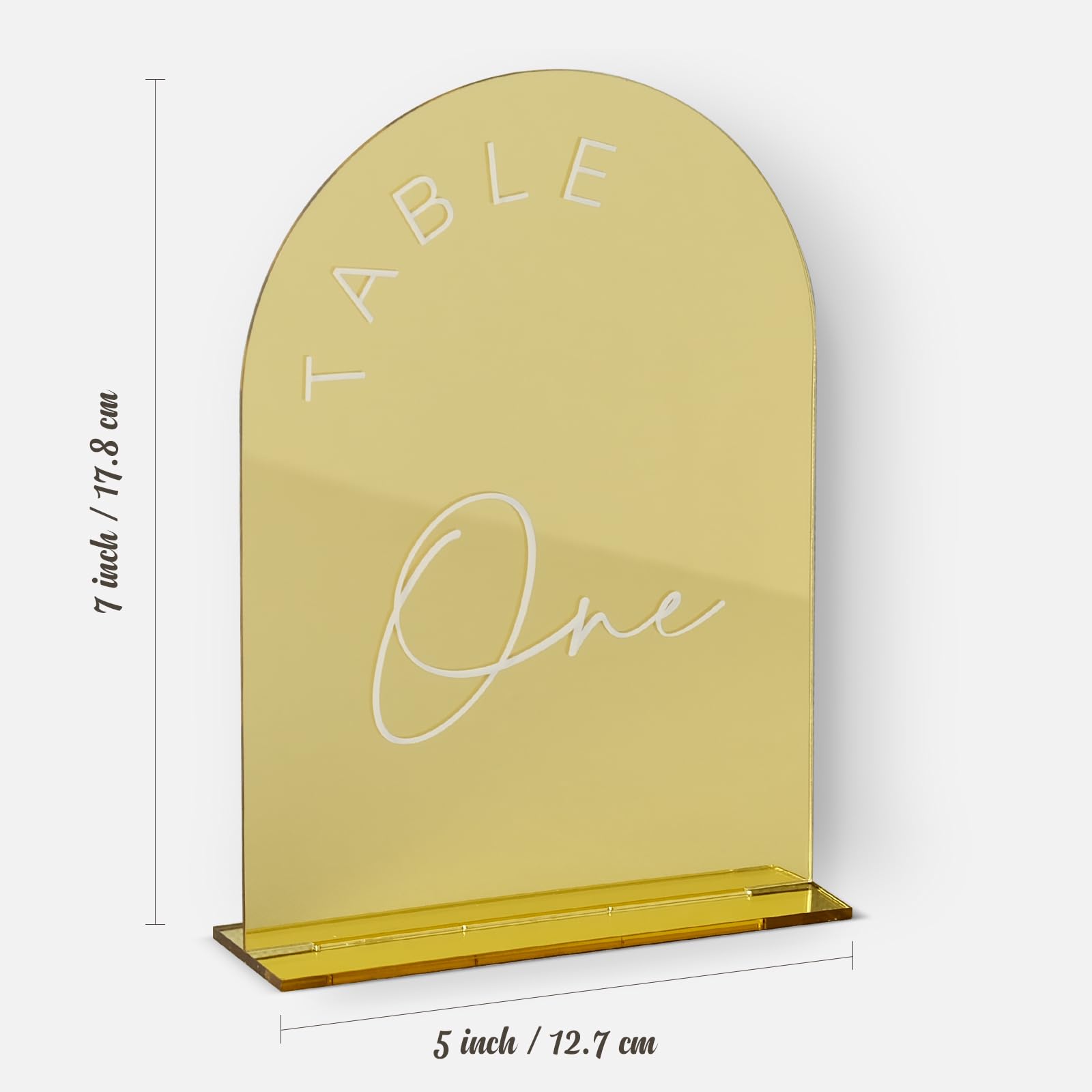 Gold Mirror Arched Wedding Table Numbers with Stands 1-10, 5x7 Inch Acrylic Arch Sign with Holder, Table Number 1-10, 5"x7")