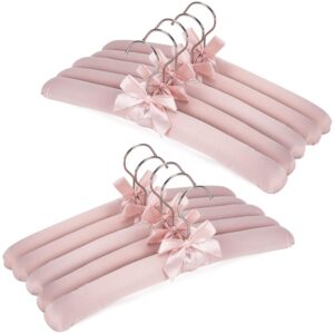 neoviva 15 inch anti slip satin padded clothes hangers for women pink satin padded hangers for women clothing, no shoulder bump hangers for adult, silk hangers for sweaters, dresses, suits (10 pack)