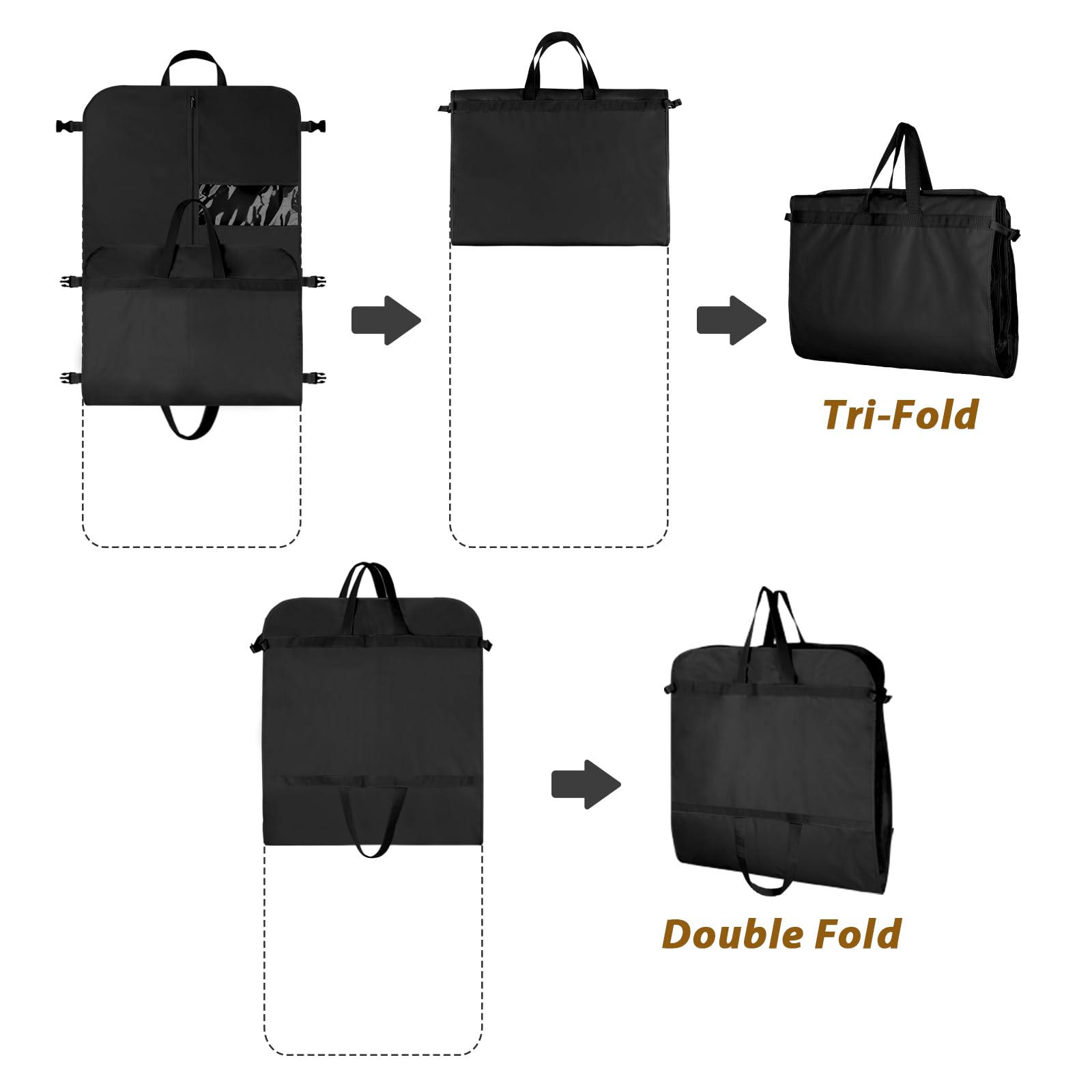 KEEGH 54" Garment Bags for Travel Tri-fold Garment Bag for Dresses Long Waterproof Suit Bags for Men Hanging Clothes for Suit Coats Tuxedos Dresses with 4 Big Pockets & Accessory Pouch, Black