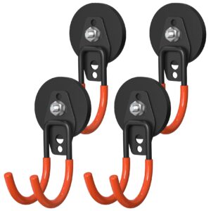 lvoess heavy duty storage magnetic utility hooks large garage magnet hooks with anti-slip coating for metal cabinet,pegboard,garage shelve,garden tools (4pcs 2.59'' orange)