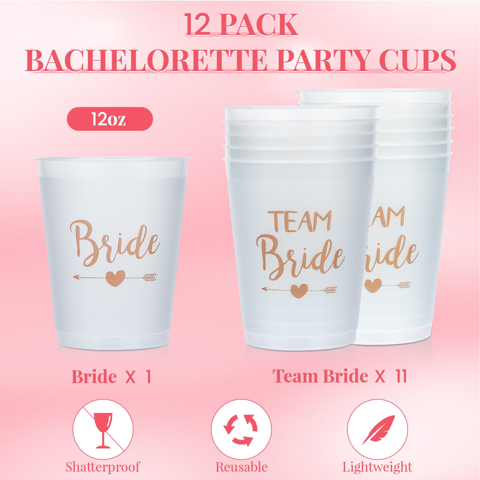 RONRONS 12 Pieces Bachelorette Cups, Plastic White Bride Tribe Cups, Team Bride Bachelorette Party Decorations, Reusable Bachelorette Supplies for Bridal Shower, Bridesmaid Wedding Gift