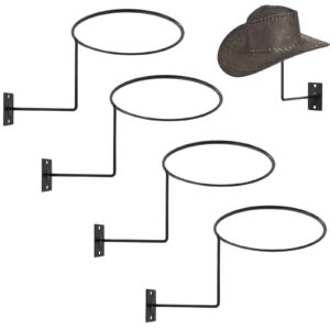 ticikim pack of 4 metal hat holder wall mounted cowboy hat rack hat hanger for wall display, cowboy hat holder organizer multifunctional organizer display rack for cowboy hat, cap, wigs (black)