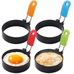 biioistle nonstick egg ring stainless steel egg cooking ring with anti-scald handle pancake mold for breakfast sandwiches egg muffins,4pcs (style01)