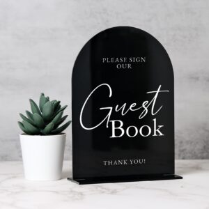 guest book sign with stand- 5"x7" black arched acrylic wedding sign and base,1/8" thick | modern calligraphy arch acrylic tabletop sign for wedding reception & event party table