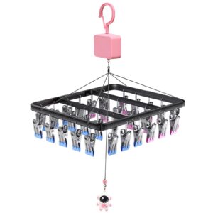 beijita liftable sock drying rack, stainless steel clothes drying hanger with 30 clips, socks hanger dryer with swivel wind-proof hook, laundry hanger for socks, towels, bras, lingerie, baby clothes