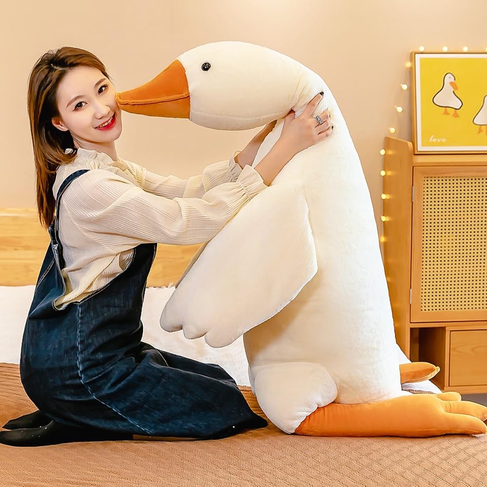 BXEBUI Giant White Goose Plush-75 Inch, Very Huge Body Fat Goose Stuffed Animal, 6 Foot Duck Plush Toys Hugging Pillow Gifts for Everyone (75 in)