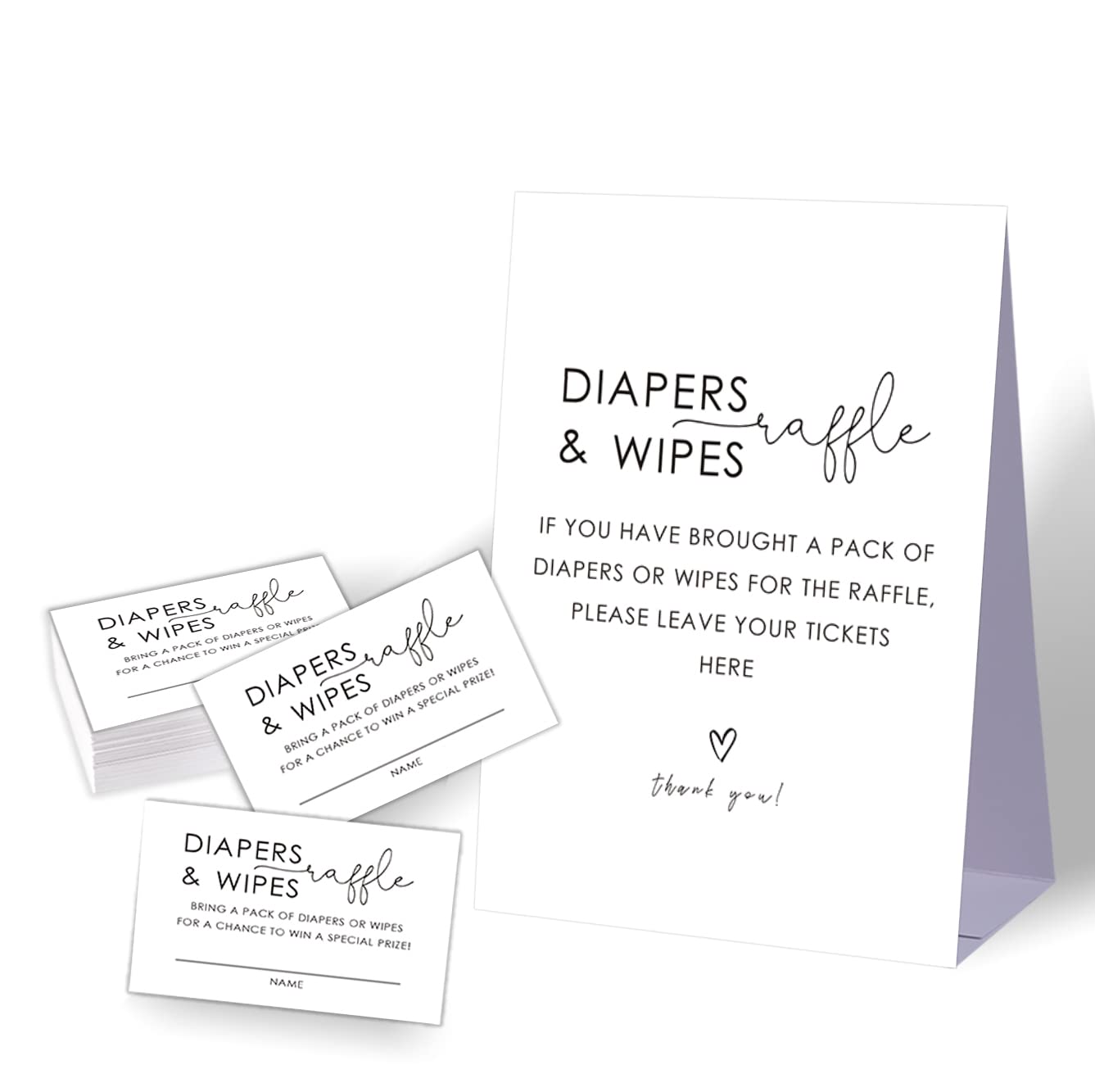 Diaper Raffle Tickets for Baby Shower,Rustic Baby Shower Decorations,Fun Baby Shower Games for Adults,Baby Shower Games Gender Neutral,1 Sign & 50 Cards Set