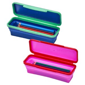 it's academic flexi storage box with lid, compact and collapsible pencil case design for craft and school supplies, pink and blue, 2 pack