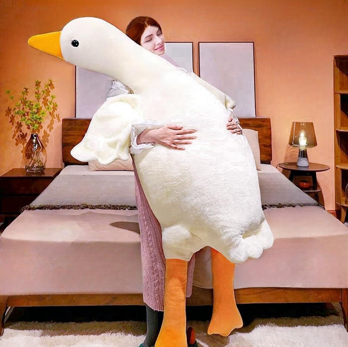 BXEBUI Giant White Goose Plush-75 Inch, Very Huge Body Fat Goose Stuffed Animal, 6 Foot Duck Plush Toys Hugging Pillow Gifts for Everyone (75 in)