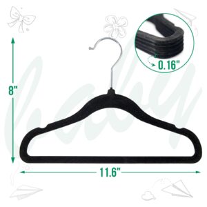 Aubeco 30 Pack Baby Velvet Hangers, 11.6'' Kids Non Slip Felt Hangers for Closet, Baby Clothes Hangers Space Saving, 360° Swivel Hook-Black