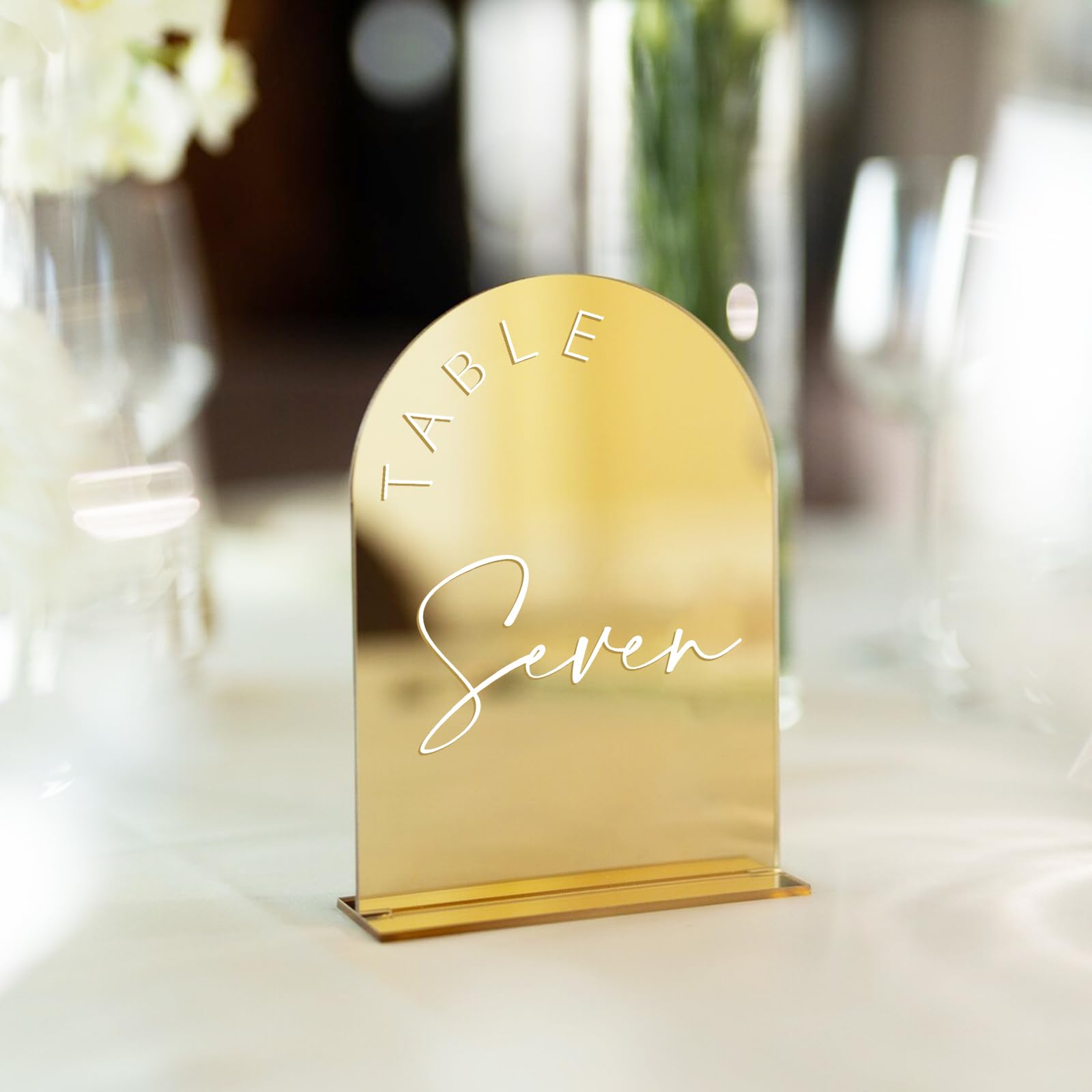 Gold Mirror Arched Wedding Table Numbers with Stands 1-10, 5x7 Inch Acrylic Arch Sign with Holder, Table Number 1-10, 5"x7")