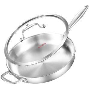 delarlo tri-ply stainless steel pan with lid 12inch丨compatible with all cooktops up to 600℉丨stainless steel skillet 12 inch丨heavy duty丨frying pan with lid丨18/10 large cooking surface丨omelette pan