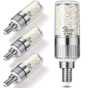 aolang e12 led bulbs,12w led candelabra bulbs,100 watt equivalent, daylight white 6000k chandelier bulbs, e12 base ceiling fan light bulbs, 85v-265v, 1000lumen corn bulbs, non-dimmable (4 pack)