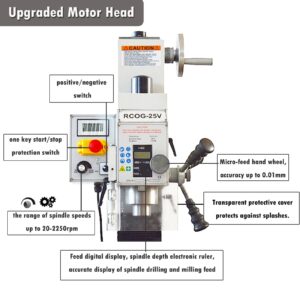 INTBUYING MIni Milling Drilling Machine Vertical R8 Mini Benchtop Mill/Drill Machine 7"X27" 1100W 20-2250rpm Variable Speed with Grating Ruler, Axis X Power Feed, Accessory R8 Tapper Package 110V