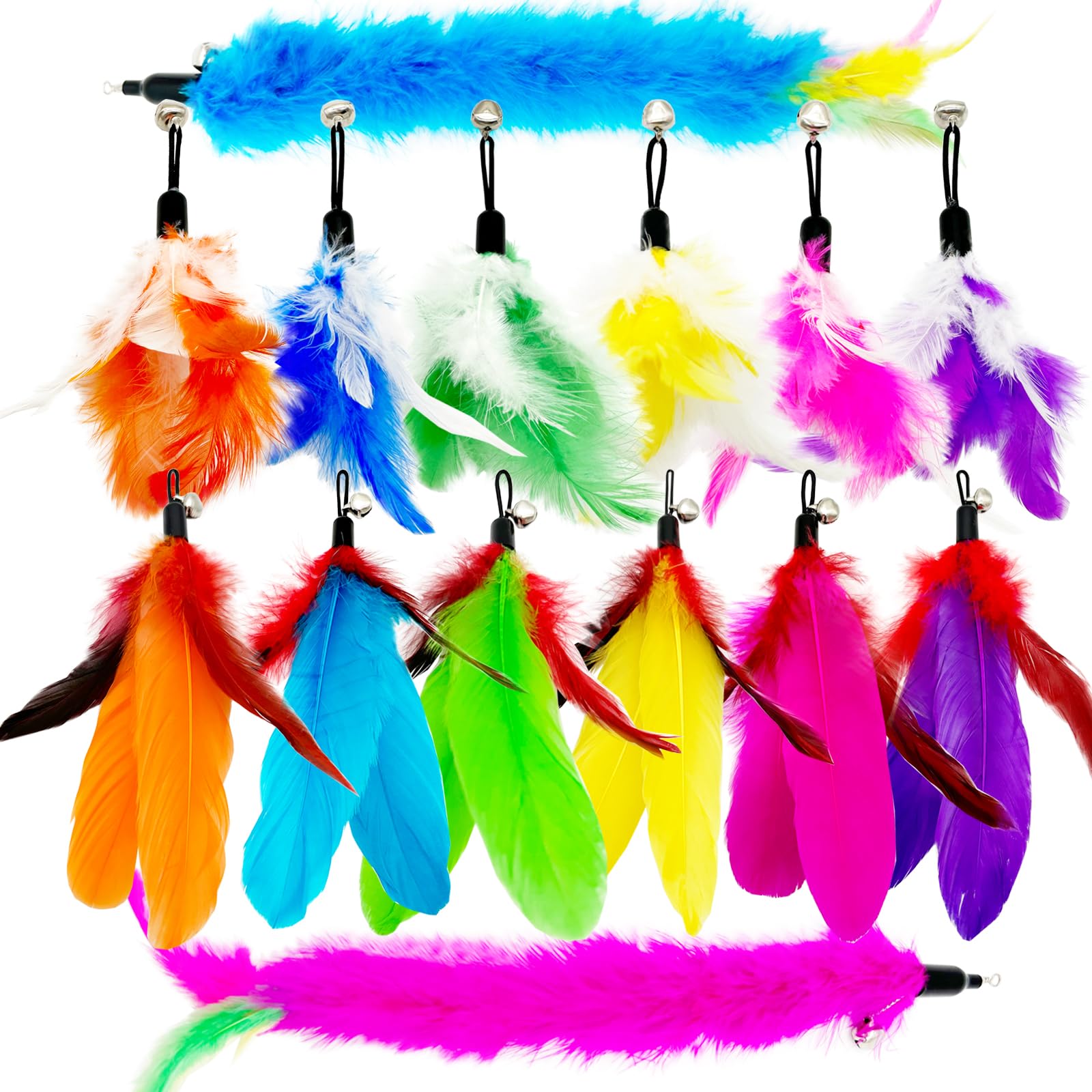 TIENAILING Cat Feather Toys Refills Cat Wand Replacement Feathers, 14 PCS Feathers Cat Toy Refills, Cat Toys Feathers for Cat Wand