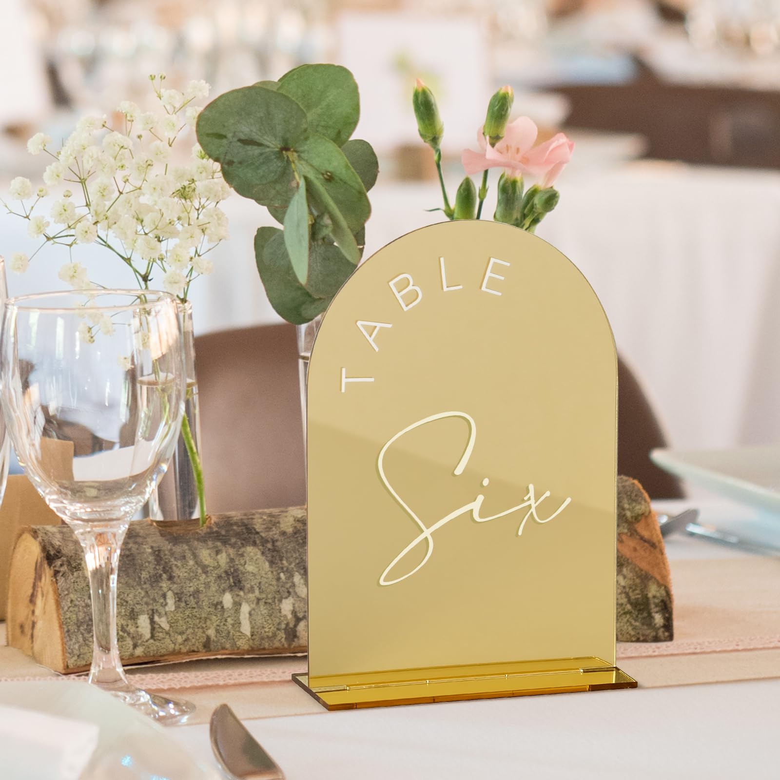 Gold Mirror Arched Wedding Table Numbers with Stands 1-10, 5x7 Inch Acrylic Arch Sign with Holder, Table Number 1-10, 5"x7")