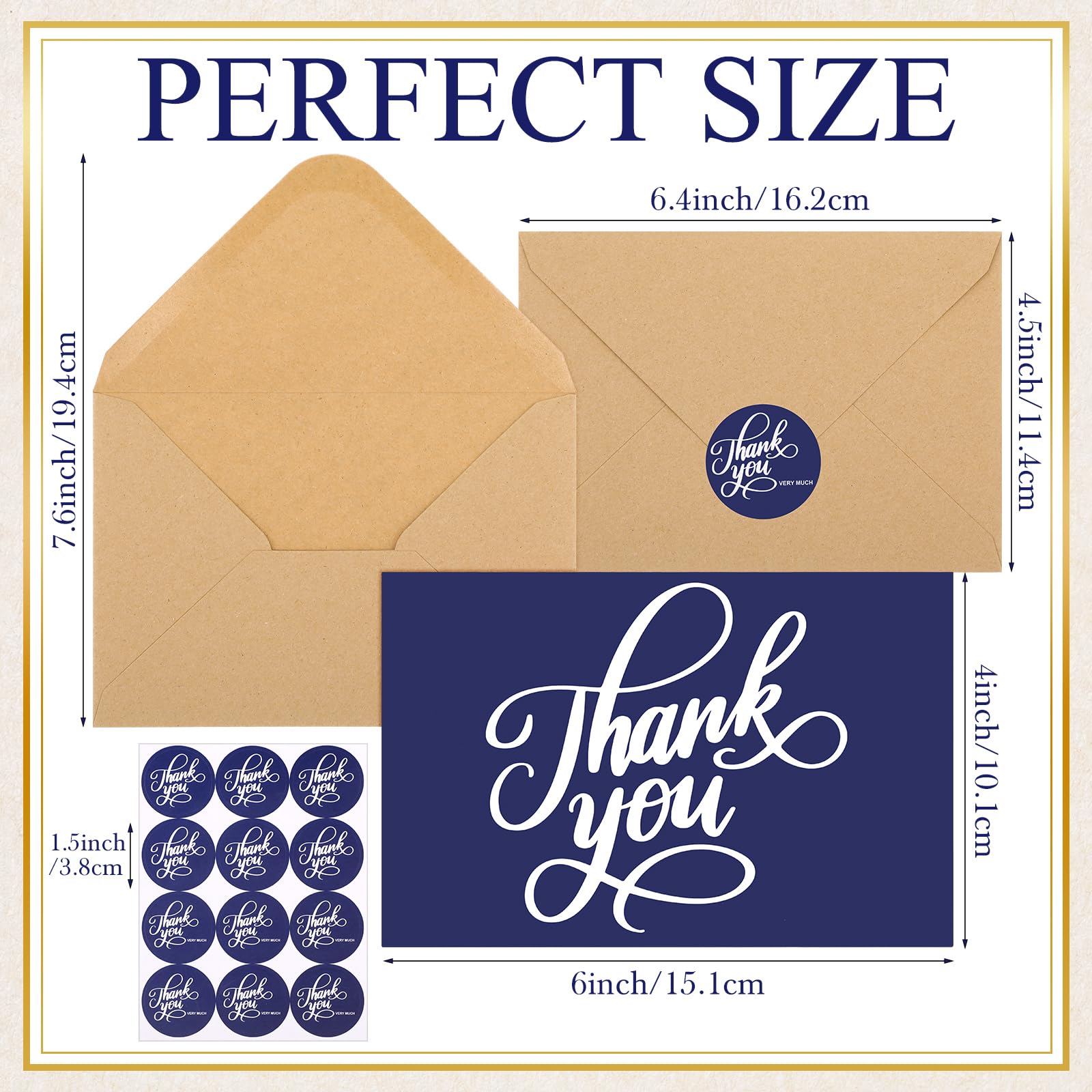 Fulmoon 200 Pack Thank You Cards with Envelopes and Matching Stickers 4x6 Blank Thank You Cards Bulk Thank You Notes for Wedding Small Business Baby Bridal Shower(Blue)