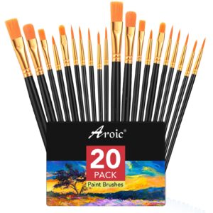 aroic acrylic paint brush set, 2 packs / 20 pcs nylon hair brushes for all purpose oil watercolor painting artist professional kits (black)