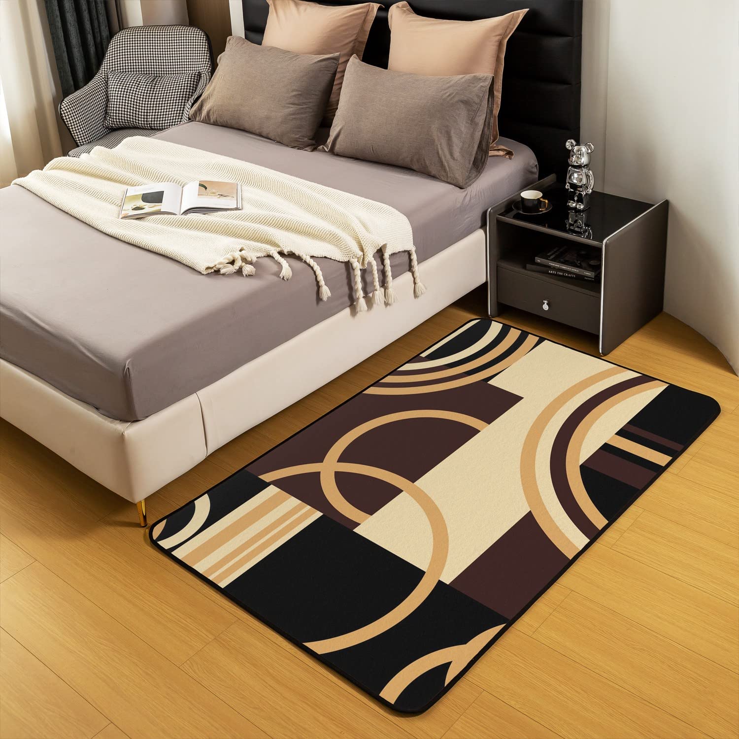 Geometric Decorative Carpet Barclay Arcs Shapes Living Room Rugs for Kids Modern Geometry Decor Indoor Floor Mat Beige Brown Black Accent Rug Decorative Rug Area Rug 5x7