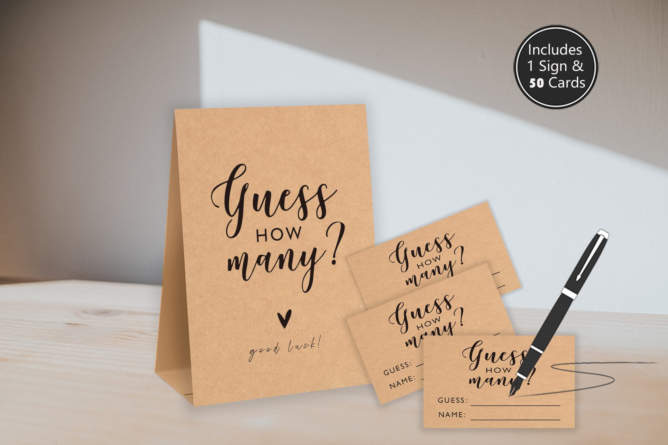 Guess How Many Shower Game,baby shower themes,Neutral Baby Shower Decoration,Bridal Shower Game,Wedding Shower Game,Birthday Party Game,1 Kraft Sign & 50 Kraft Guessing Cards Set-A27