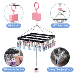 BEIJITA Liftable Sock Drying Rack, Stainless Steel Clothes Drying Hanger with 30 Clips, Socks Hanger Dryer with Swivel Wind-Proof Hook, Laundry Hanger for Socks, Towels, Bras, Lingerie, Baby Clothes