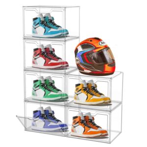 kokoin magnetic acrylic clear shoe boxes – 360° clear plastic stackable sneaker storage box shoe display box professional grade shoe display case, shoe organizer for closet (transparent 6pc)