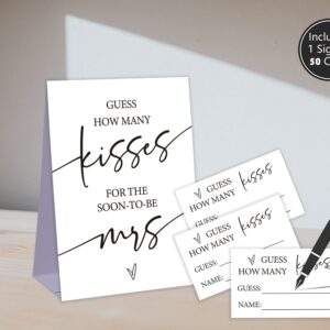 Guess How Many Kisses Bridal Shower Game,Minimalist Bridal Shower Game,Wedding Shower Games,Bachelorette Party Night,Bridal Shower Games Ideas,1 Sign & 50 Cards Set-A43