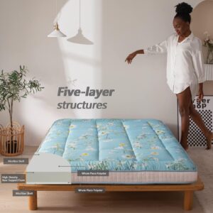 MAXYOYO Rustic Floral Korean Futon Mattress, Japanese Floor Mattress Quilted Bed Mattress Topper, Extra Thick Folding Sleeping Pad Tatami Mat Breathable Floor Lounger Guest Bed for Camping Couch, Full