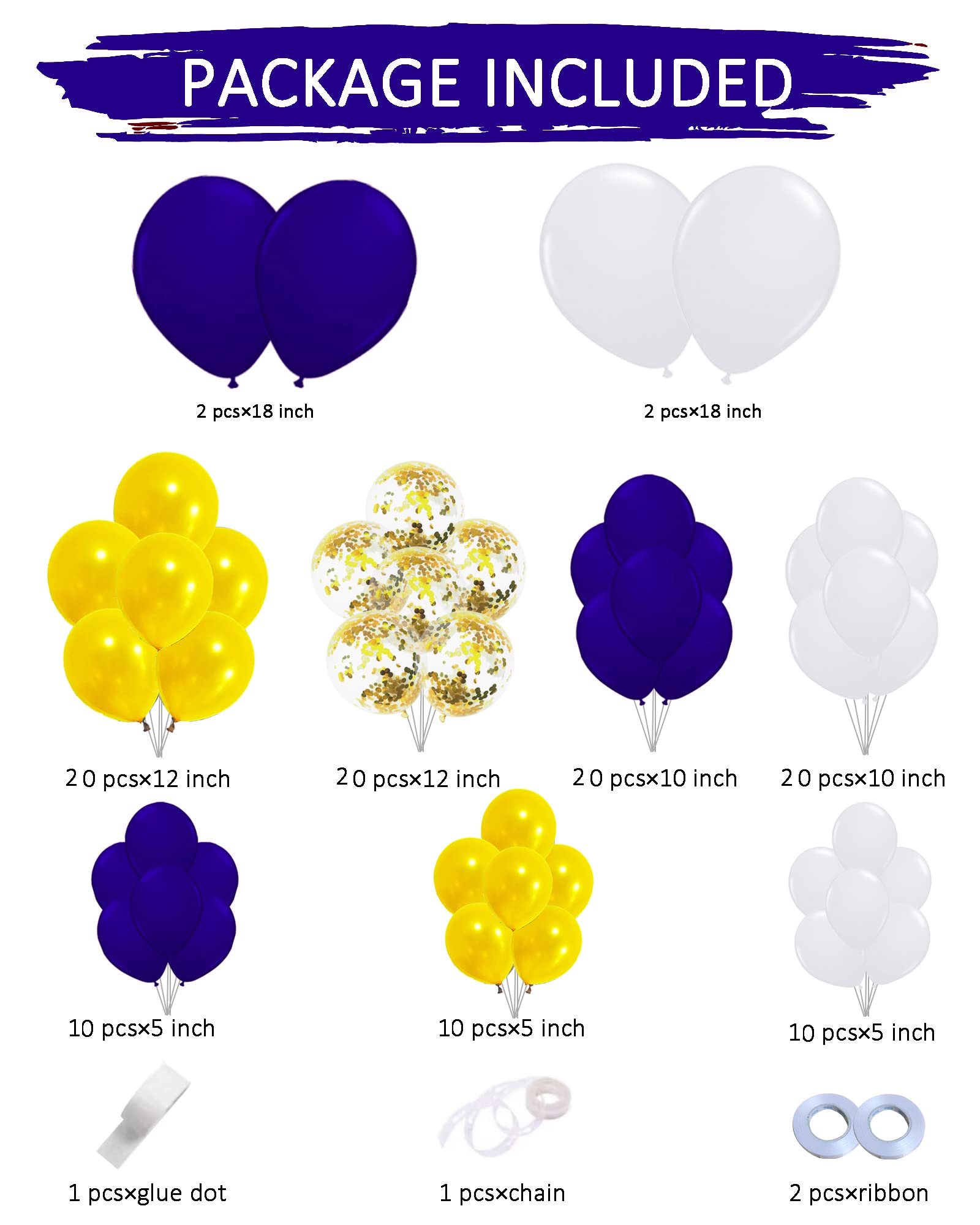 Graduation Party Decorations Navy Blue Yellow 2024/Blue Yellow Balloons/Michigan Balloons/Blue Yellow Birthday Party Decorations 114pcs for Blue Yellow Graduation Party Decoations 2024/Warriors Party