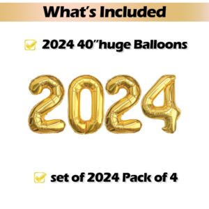 40 Inch 2024 Pack of 4 Gold Huge Numbers Balloons Giant Large Helium Foil Mylar Big Number for Christmas New Year Party Graduation Birthday (Gold, 40 Inches)