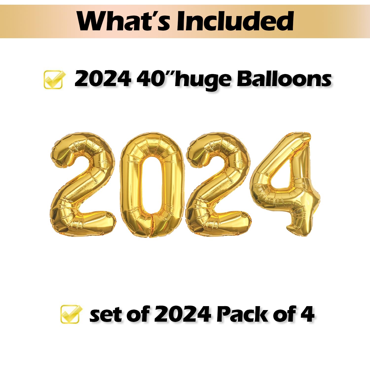 40 Inch 2024 Pack of 4 Gold Huge Numbers Balloons Giant Large Helium Foil Mylar Big Number for Christmas New Year Party Graduation Birthday (Gold, 40 Inches)