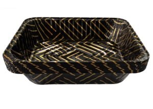 aluminum foil pans 9x13 disposable [10 pack] elegant color pan trays with food containers for roasting, cooking, heating, disposable, perfect for hosting and entertaining. (black & gold 10 pack)