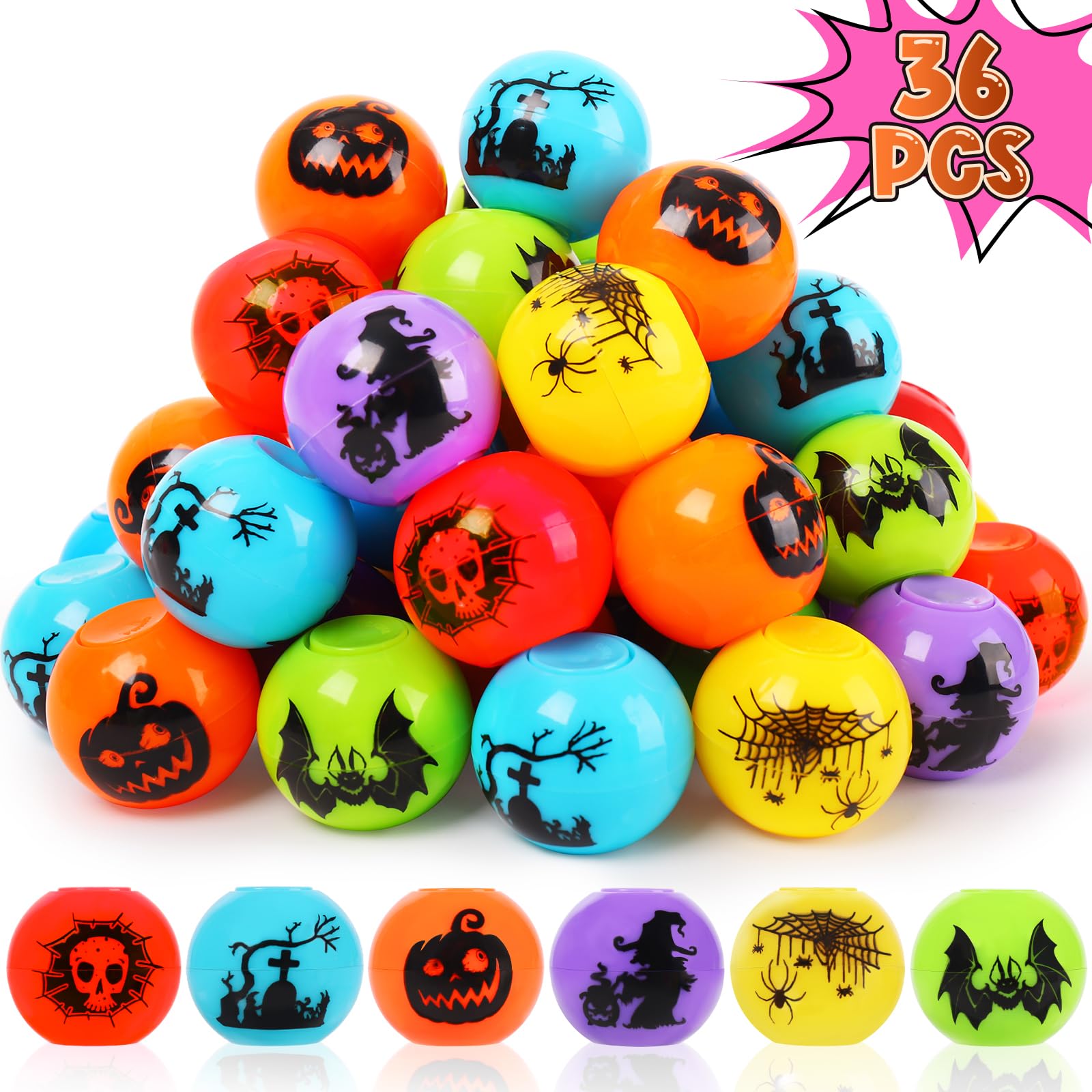 36 PCS Halloween Party Favors Mini Fidget Spinners Ball Toys for Kids Halloween Treats Goodie Bag Fillers for Girls Boys Bulk Halloween Treasure Box Toys for Classroom Prizes for Kids