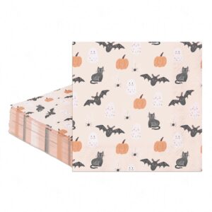 cheerland pastel halloween theme napkins - set of 50 | adorable halloween bat cat ghost pumpkin design | indoor/outdoor