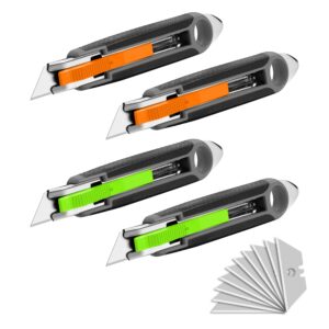 xw 4-pack self-retracting safety box cutter, utility knife with quick blade change, extra 10 blades included