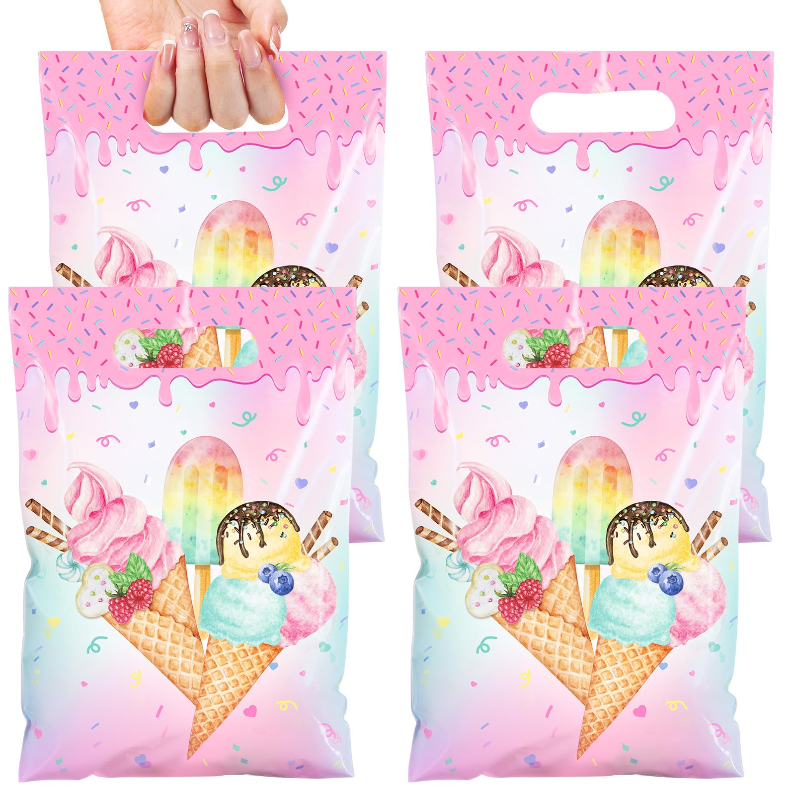 Colarr 50 Pcs Ice Cream Gift Bags Ice Cream Party Favor Bags Ice Cream Birthday Candy Bags Sweet Ice Cream Goodie Bag for Summer Ice Cream Theme Girls Birthday Baby Shower Wedding Party Supplies Decor