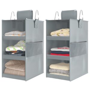 fixwal 3-shelf closet hanging organizers foldable hanging closet shelves hanging closet organizers and storage for locker & camper, grey, 2-pack