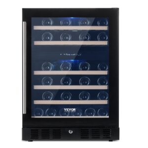 VEVOR 24” Wine Cooler, 46 Bottles Dual Zone Wine Refrigerator, Tempered Glass Door, Low Noise, Digital Temper Control, Built-in or Freestanding, ETL