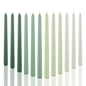 lpusa 12pcs taper candles amber sandalwood scented gradient color,handmade from vegan soy wax for holiday wedding party home dinner decoration,green