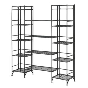 convenience concepts xtra storage shelves - 5 tier folding metal shelving with set of 4 extension shelves - modern shelves for storage and display in living room, bathroom, office, black