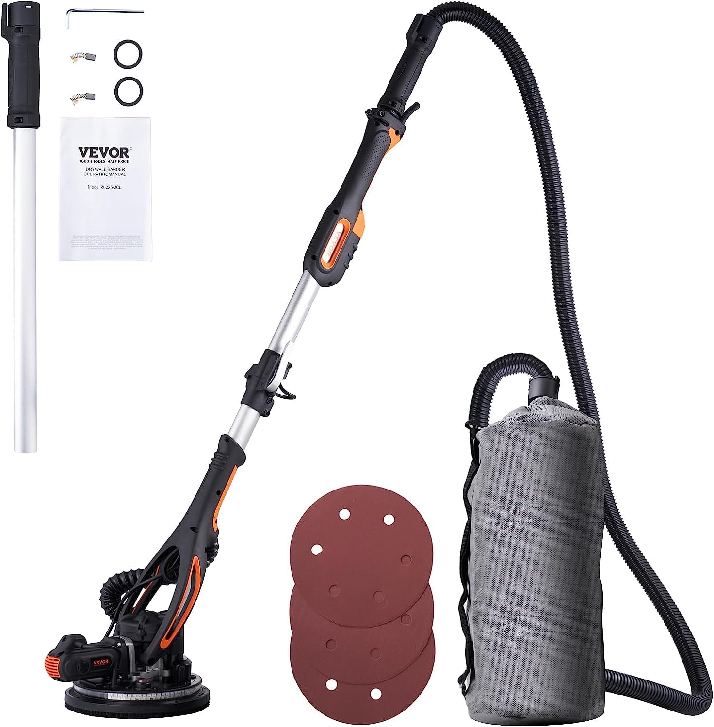 VEVOR Drywall Sander, 900W Electric Sander with 12 Sanding Discs, Variable Speed 800-1800 RPM Wall Sander with 3 Suction Ducts, Foldable Ceiling Sander & 2 LED Lights, Extendable Handle, Dust Bag