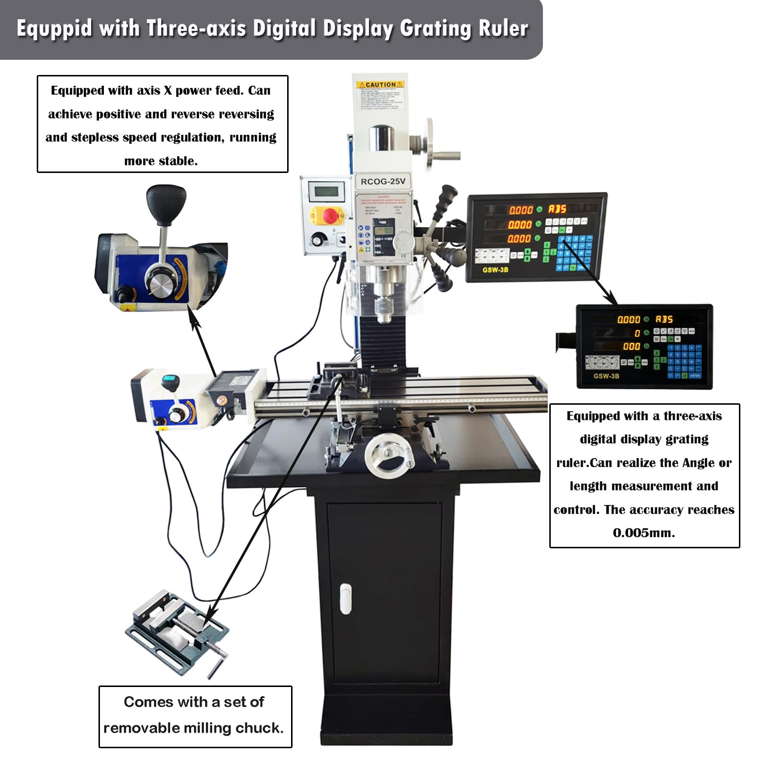 INTBUYING MIni Milling Drilling Machine Vertical R8 Mini Benchtop Mill/Drill Machine 7"X27" 1100W 20-2250rpm Variable Speed with Grating Ruler, Axis X Power Feed, Accessory R8 Tapper Package 110V