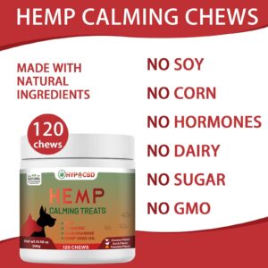 HYPOCBD Natural Calming Chews Hemp For Dogs - Helps With Anxiety, Stress Relief, And Barking, Dog Calm, Dog Calming Treats, Puppy Calming Chews Sleeping Aid For All Dogs Ages Breeds & Size - 120 Chews