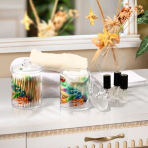 2 Pack Qtip Holder Dispenser for Cotton Ball Funny Frog Animal Green Watercolor Cotton Swab Cotton Round Pads Clear Plastic Acrylic Jar Set Bathroom Canister