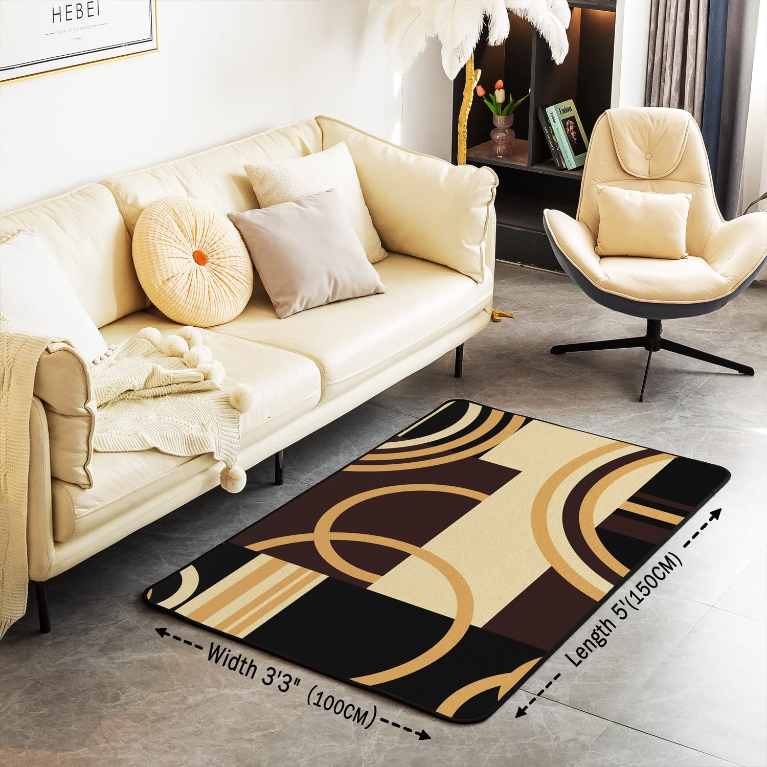 Geometric Decorative Carpet Barclay Arcs Shapes Living Room Rugs for Kids Modern Geometry Decor Indoor Floor Mat Beige Brown Black Accent Rug Decorative Rug Area Rug 5x7