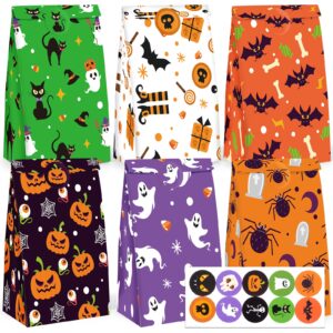 toxoy 40pcs halloween candy paper bags, halloween treat bags goodie bags party favor bags with sealing stickers for halloween party trick or treat