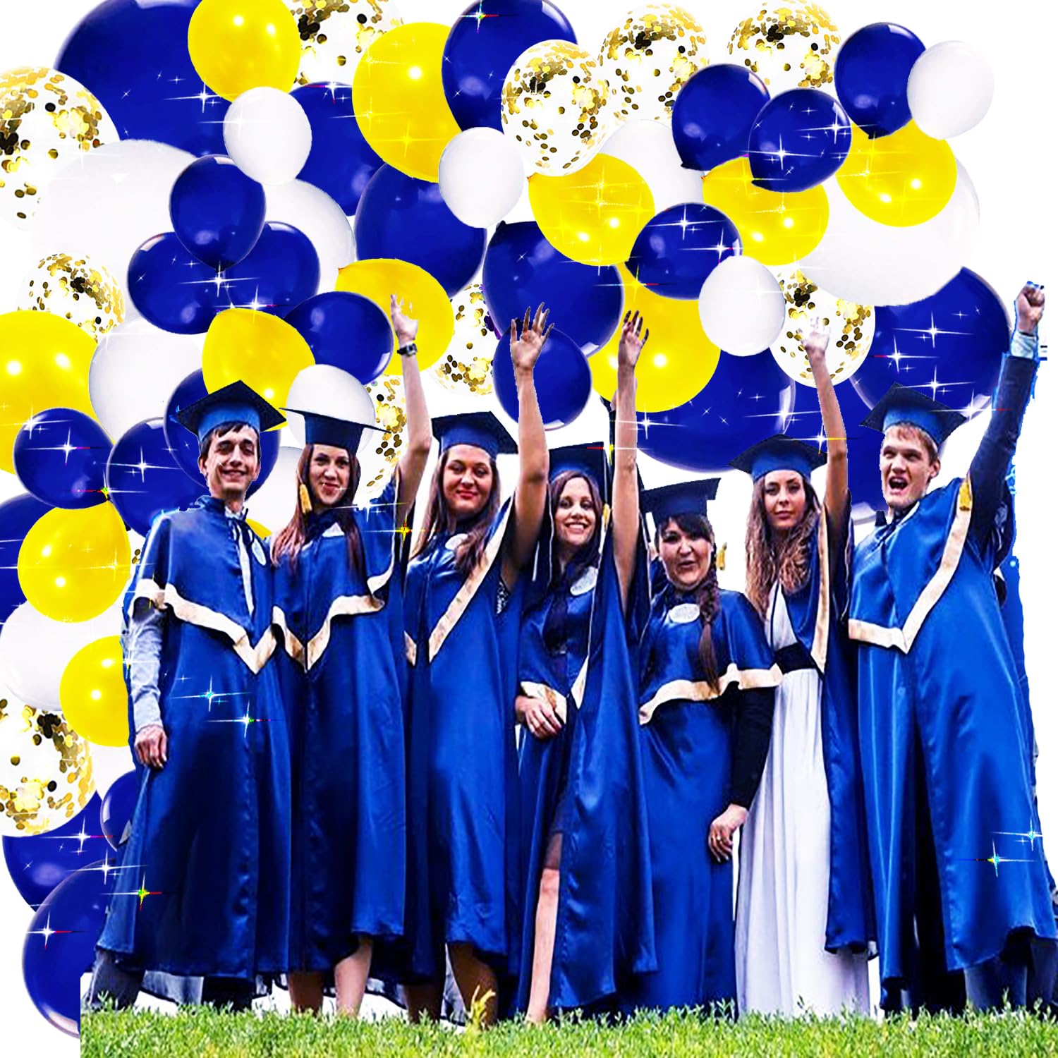 Graduation Party Decorations Navy Blue Yellow 2024/Blue Yellow Balloons/Michigan Balloons/Blue Yellow Birthday Party Decorations 114pcs for Blue Yellow Graduation Party Decoations 2024/Warriors Party