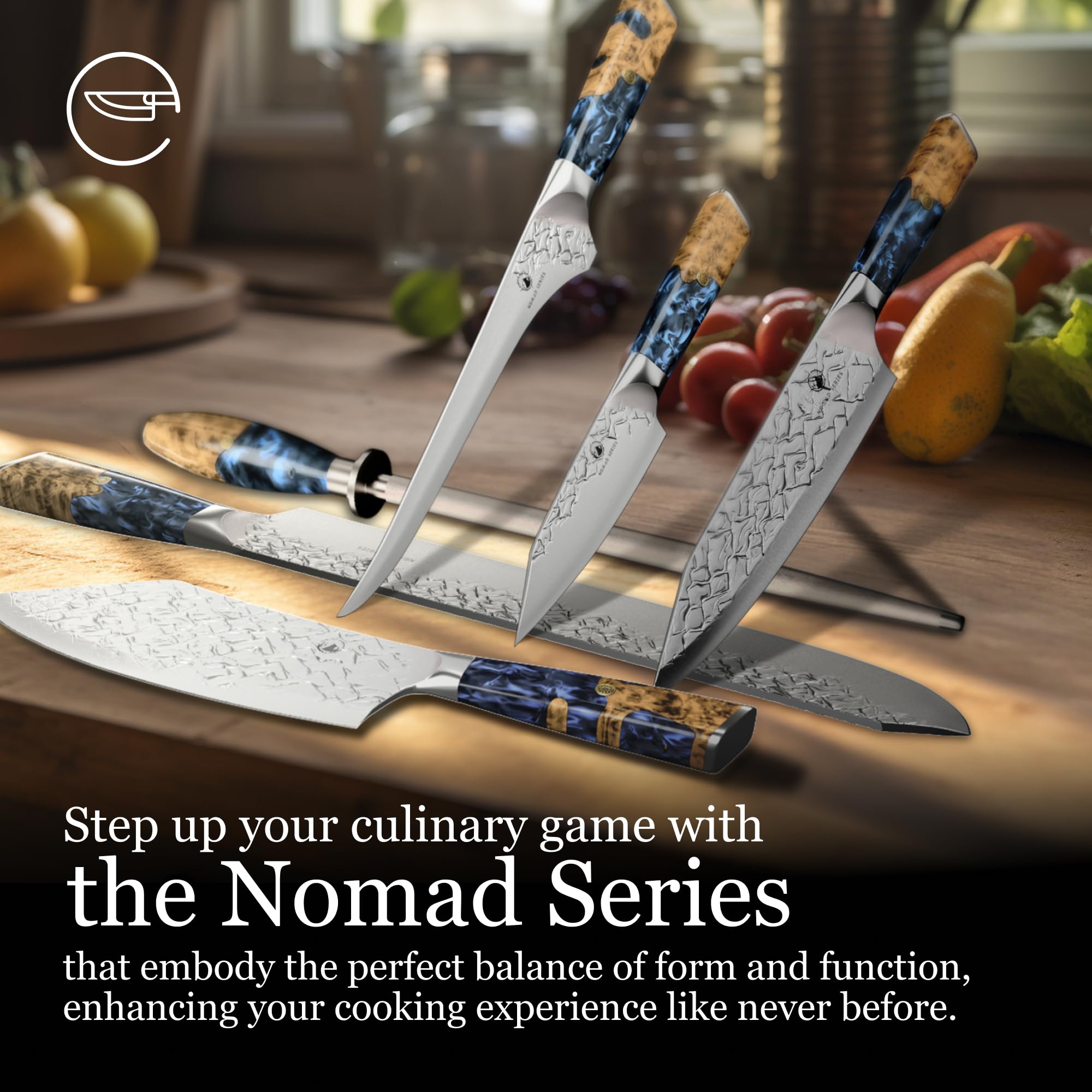 The Cooking Guild Slicing Knife - 12 Inches - Nomad Series - German Stainless Steel Carving Knife - Celestial Resin & Wood Handle - Rust-Resistant Meat & BBQ Brisket Slicer Knife